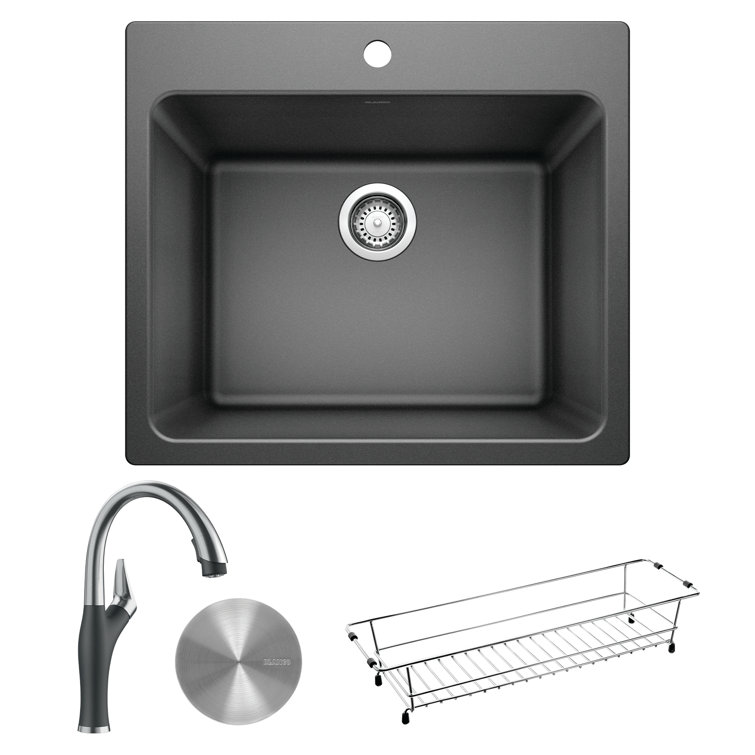 Blanco Liven Silgranit 25" L x 22" W Drop-In/Undermount Laundry Sink with Color-Matched Artona ...